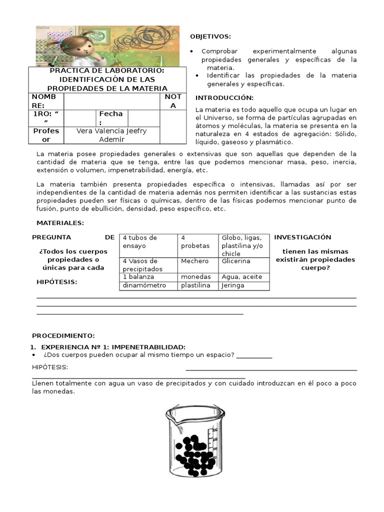 Práctica de Laboratorio Propiedades de La Materia | PDF | Importar | Masa