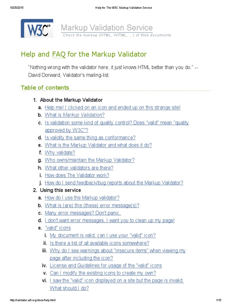Help For The W3C Markup Validation Service | PDF | Html | Xhtml