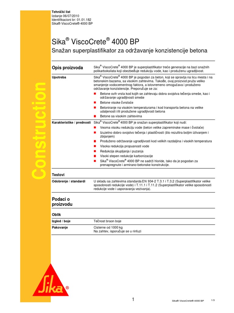 TL Sika ViscoCrete 4000 BP | PDF