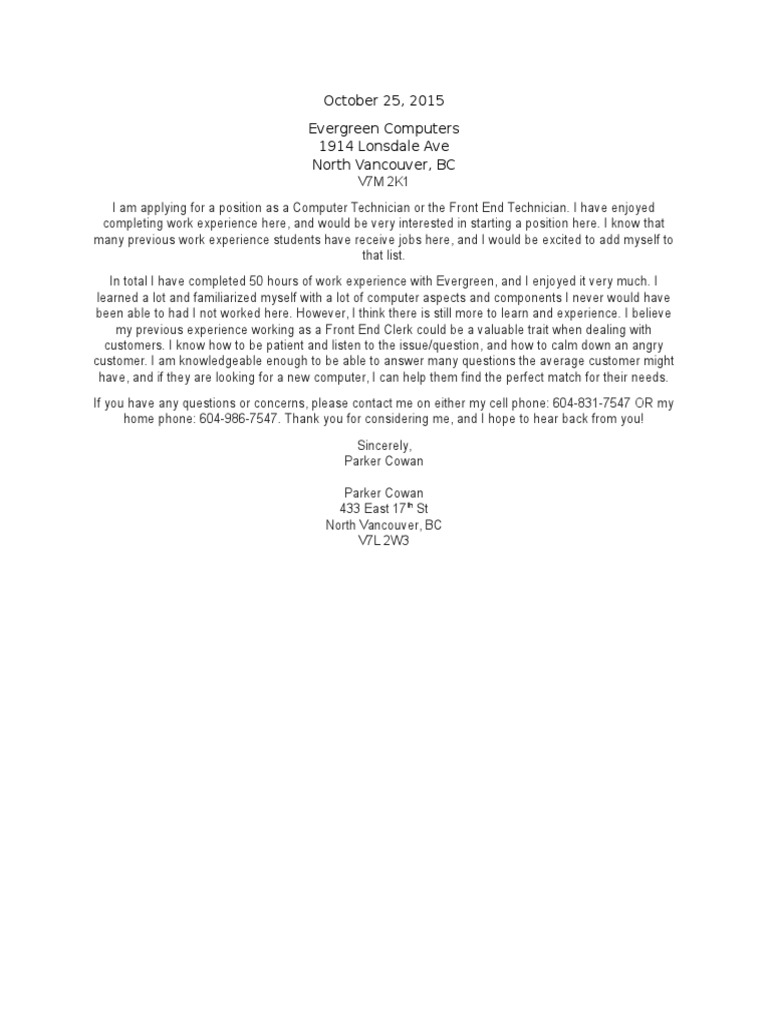 Computer Technician Job Application | PDF