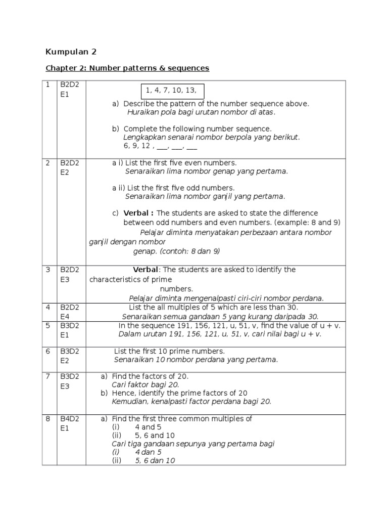 Kumpulan 2 Number Patterns & Sequences | PDF | Mathematical Concepts ...