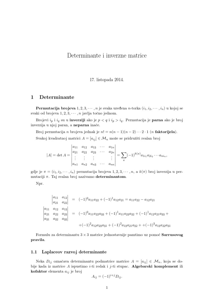 Determinante I Inverzne Matrice PDF | PDF