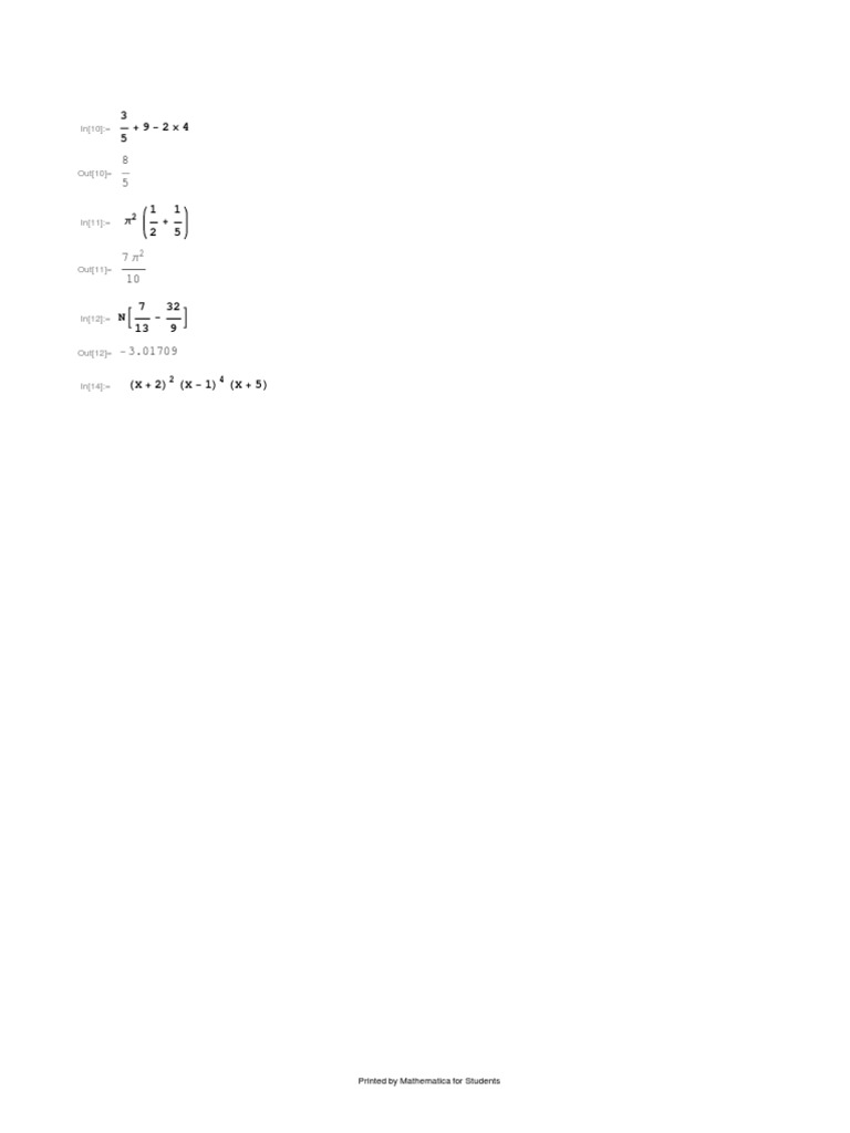 Mathematica Calculations Overview | PDF