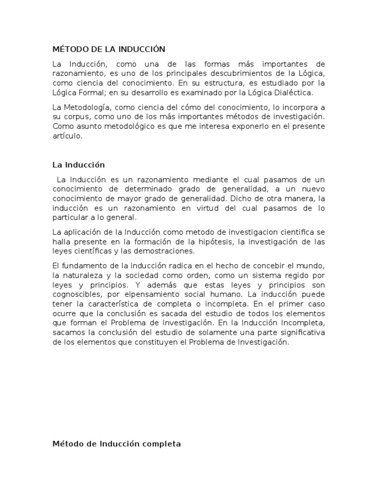 Método De Inducción Pdf Razonamiento Inductivo Inferencia