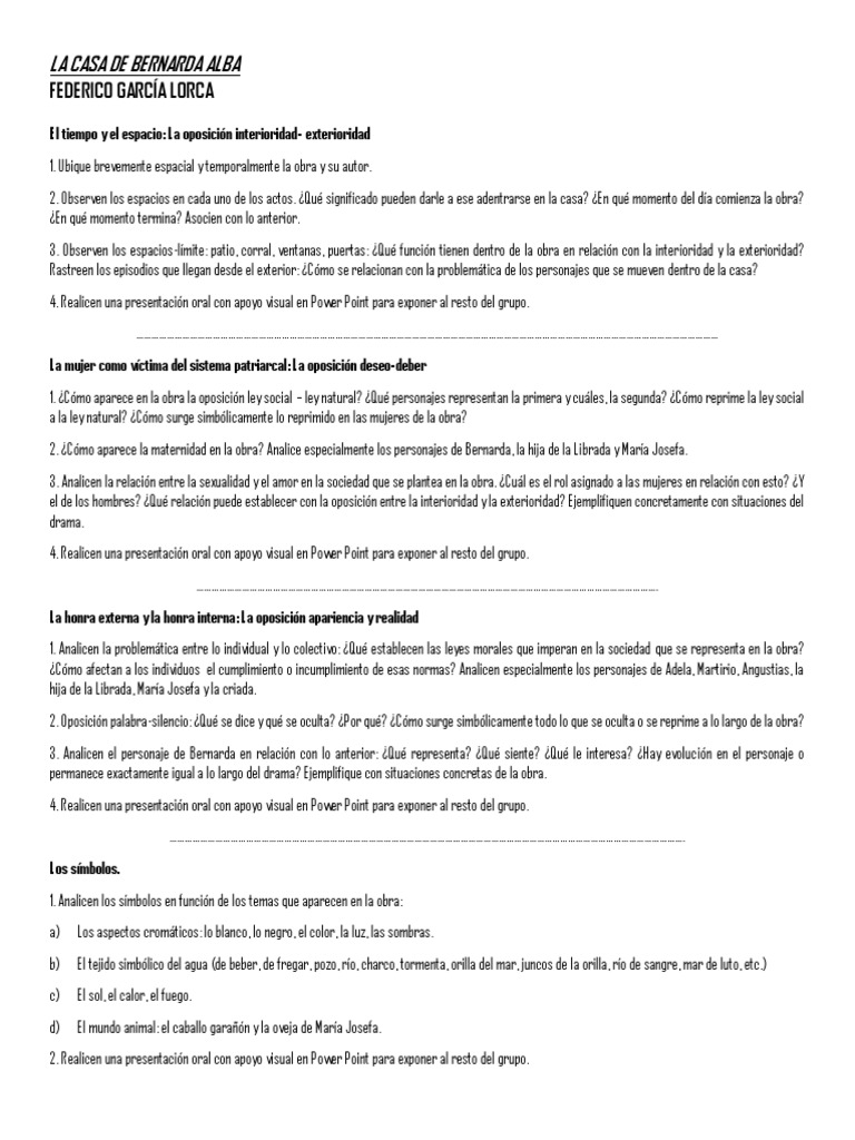 La Casa de Bernarda Alba - TP Extra - Power Point-Expo PDF | PDF ...