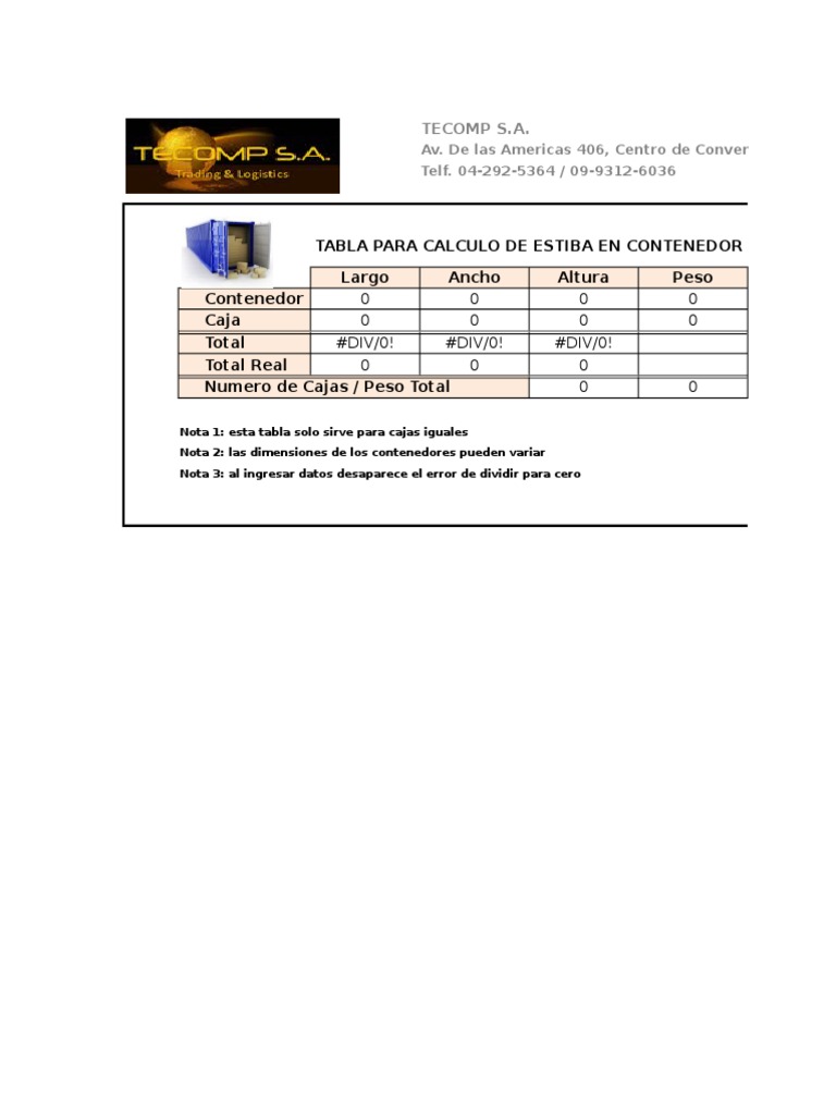 Tabla de Calculo de Estiba | PDF