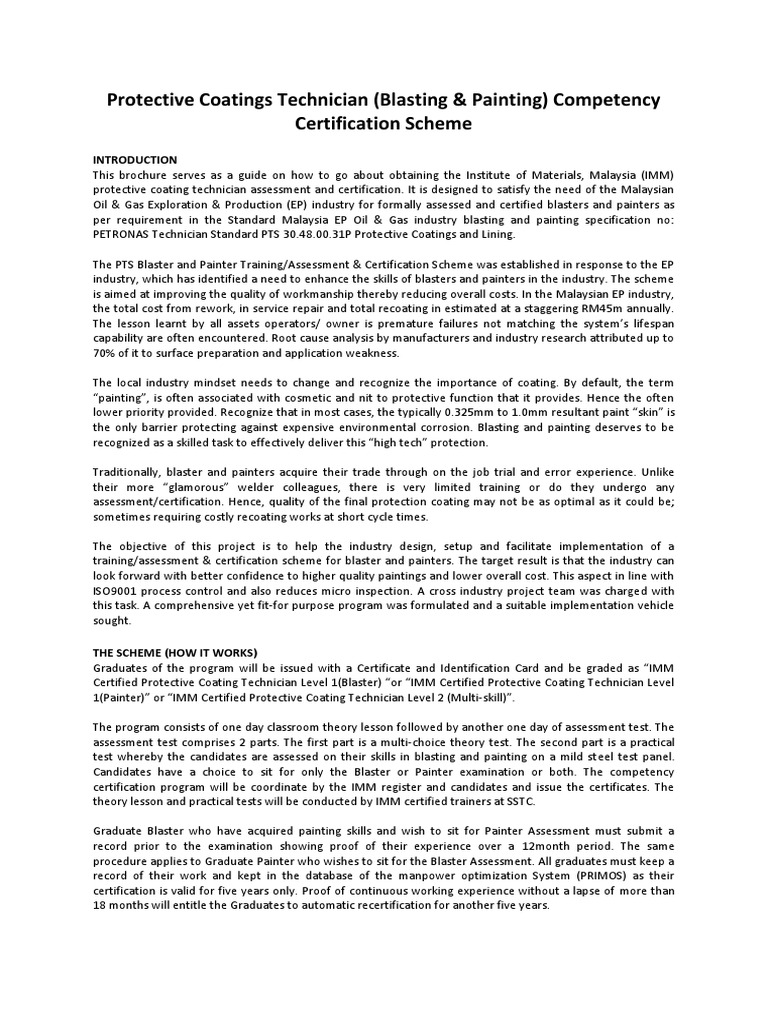 Protective Coatings Technician (Blasting & Painting) Competency ...