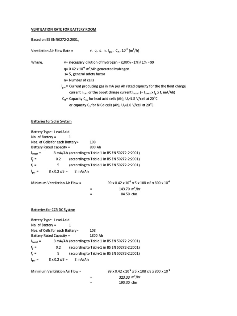 Battery Room Ventilation Calculations | PDF | Ventilation (Architecture ...