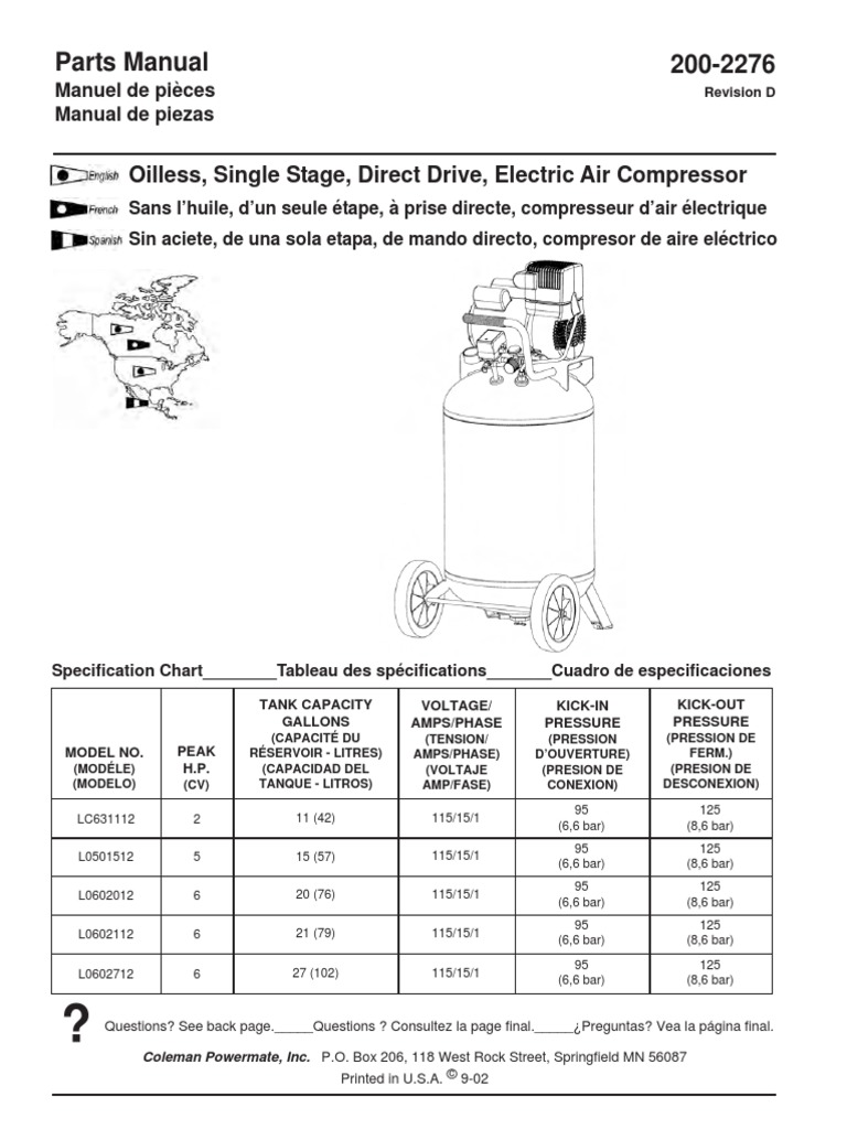 Coleman Air Compressor manual CP-VL0602112 | Pièces de véhicule ...