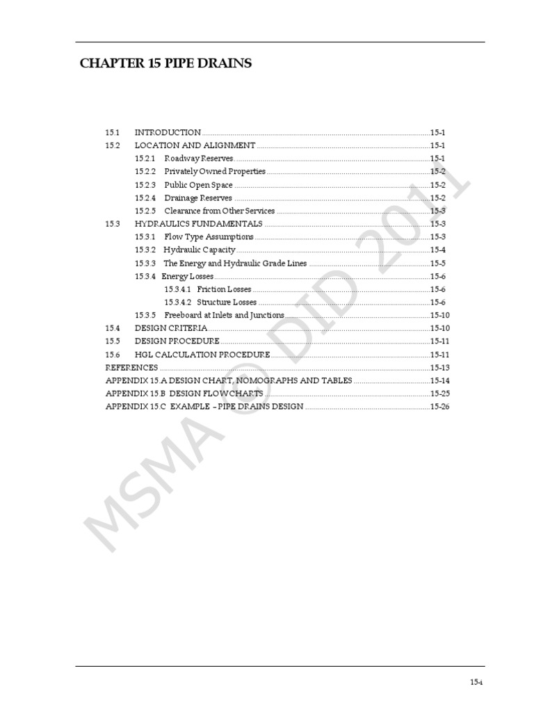 MSMA II 2 - Chapter 15 Pipe Drains | PDF | Sanitary Sewer | Pipe (Fluid ...