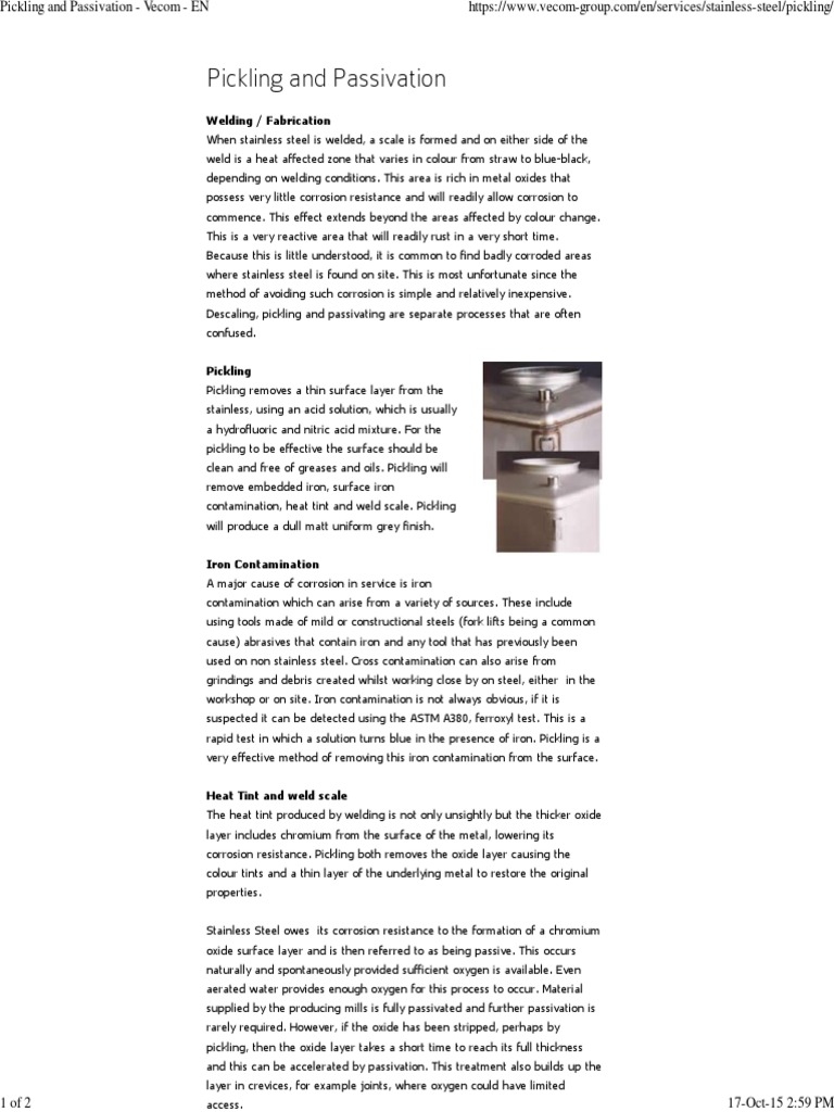 Pickling and Passivation - Vecom | PDF | Corrosion | Stainless Steel