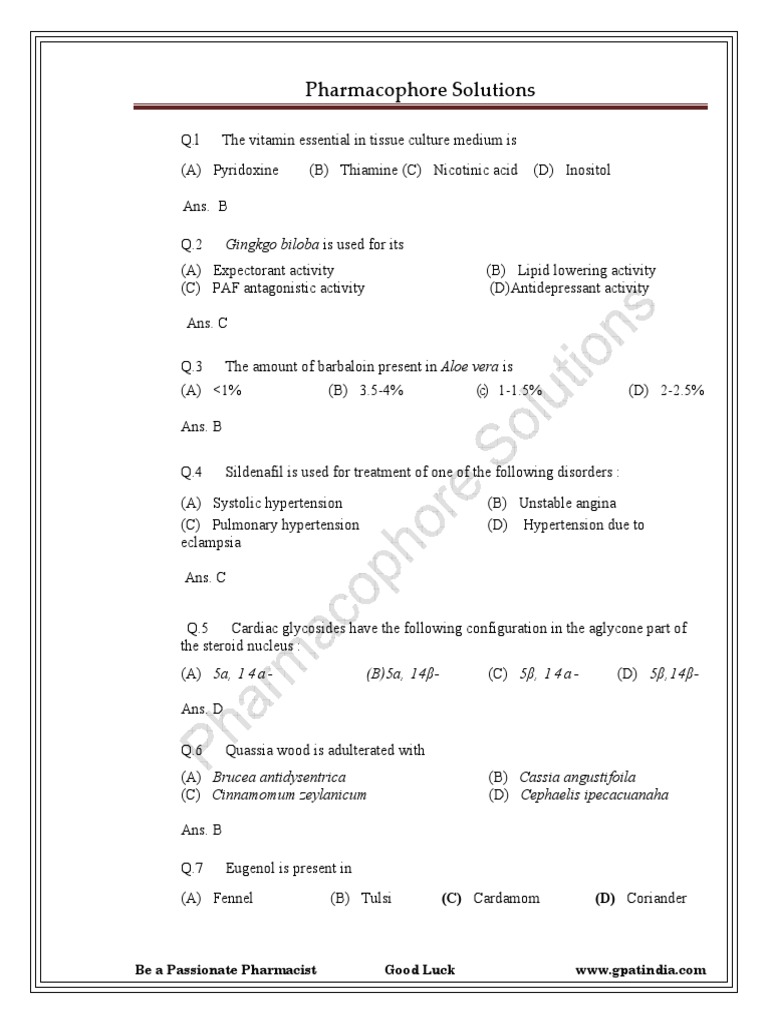 GPAT 2010 Question Paper with Answers | PDF