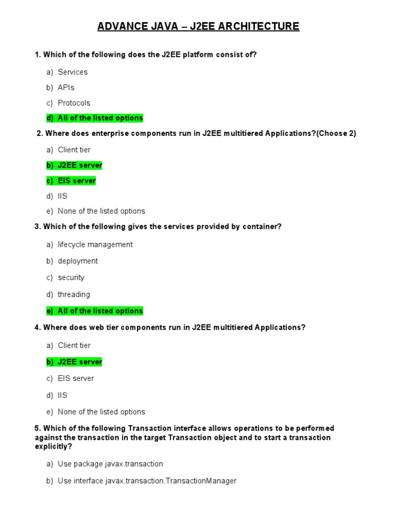 Sample Questions J2EE-Architecture | PDF | Enterprise Java Beans | Java Platform