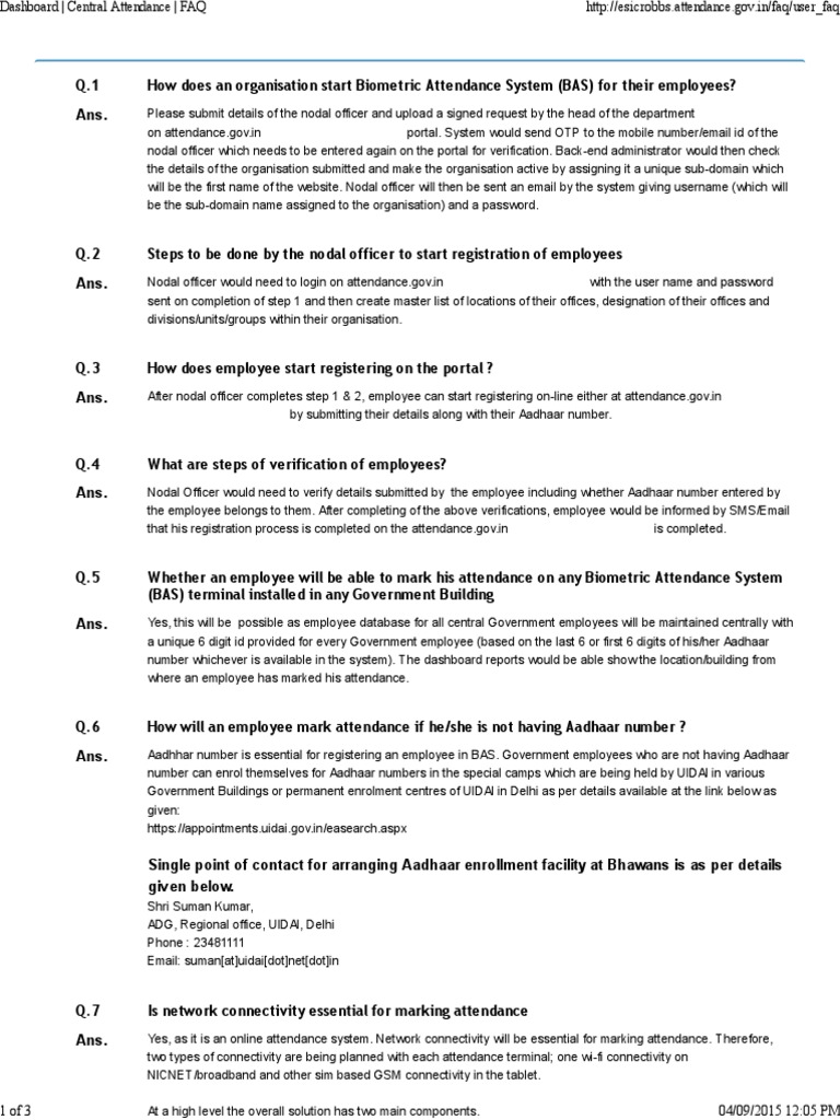 Dashboard - Central Attendance - FAQ | PDF | Computer Terminal | Biometrics