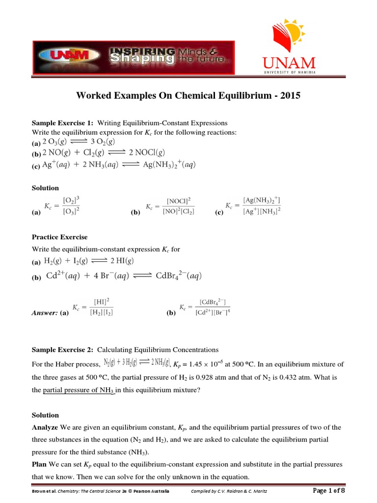 Worked Examples On Chemical Equilibrium | PDF | Chemical Equilibrium ...