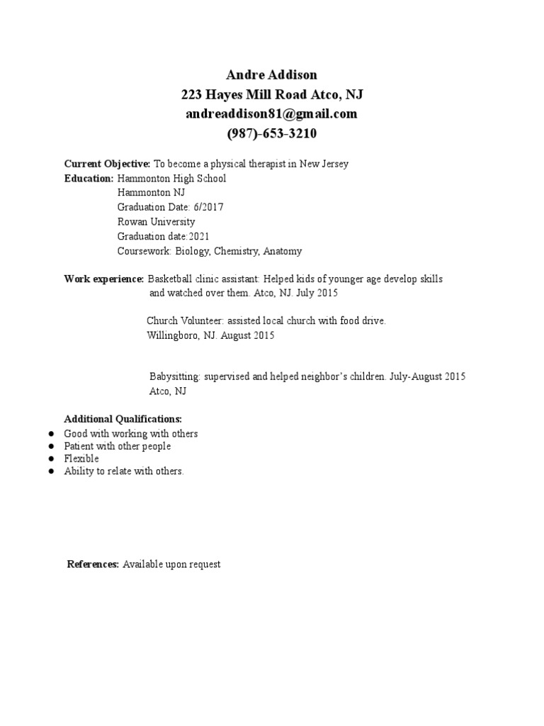 Andre Addison's Physical Therapist Resume | PDF | Self-Improvement