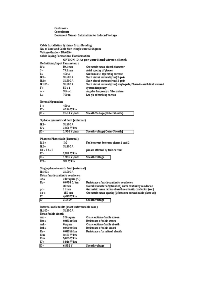 Calculation For Induced Voltage in Cable | PDF | Voltage | Power ...