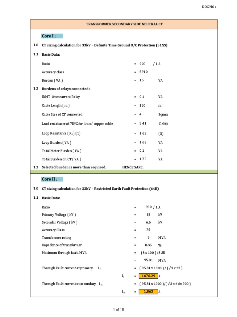 CT Knee Point Voltage Calculation | PDF | Transformer | Volt