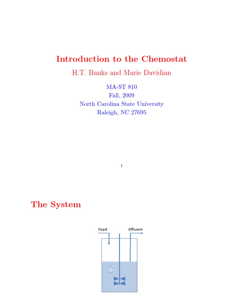 Introduction To The Chemostat H.T. Banks and Marie Davidian | PDF ...