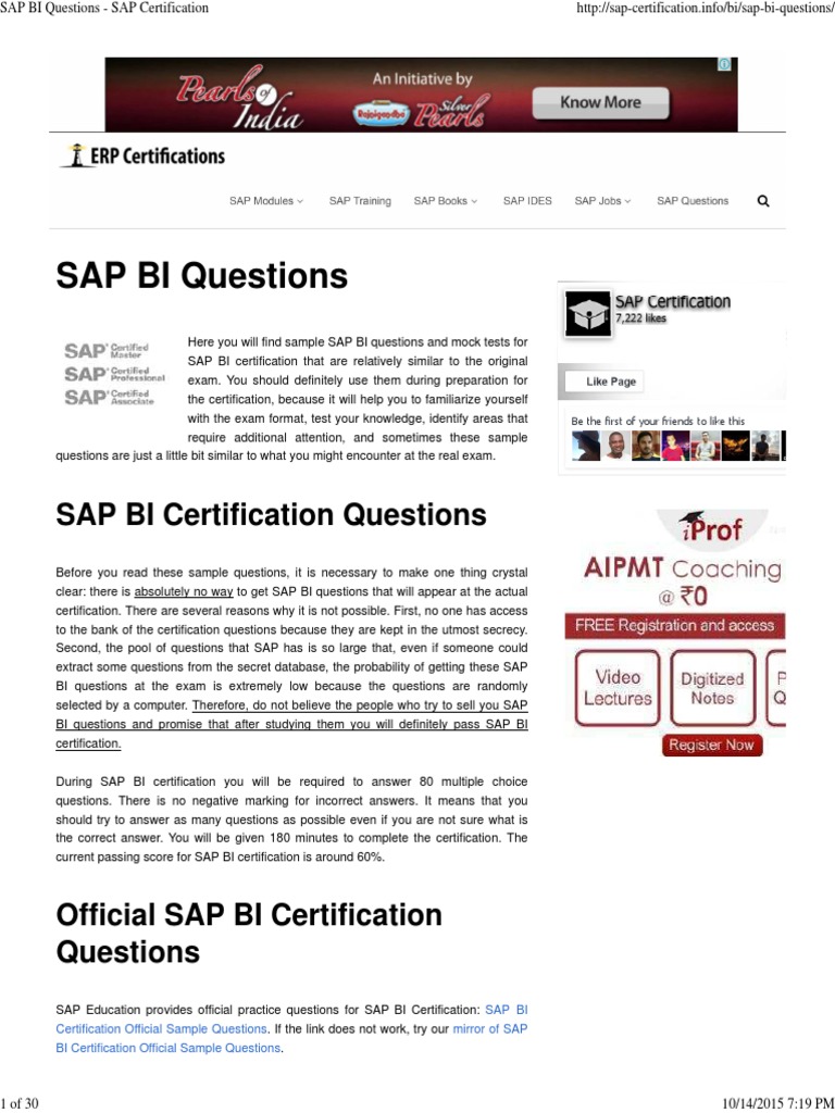 SAP BI Certification Sample Questions | PDF | C (Programming Language ...