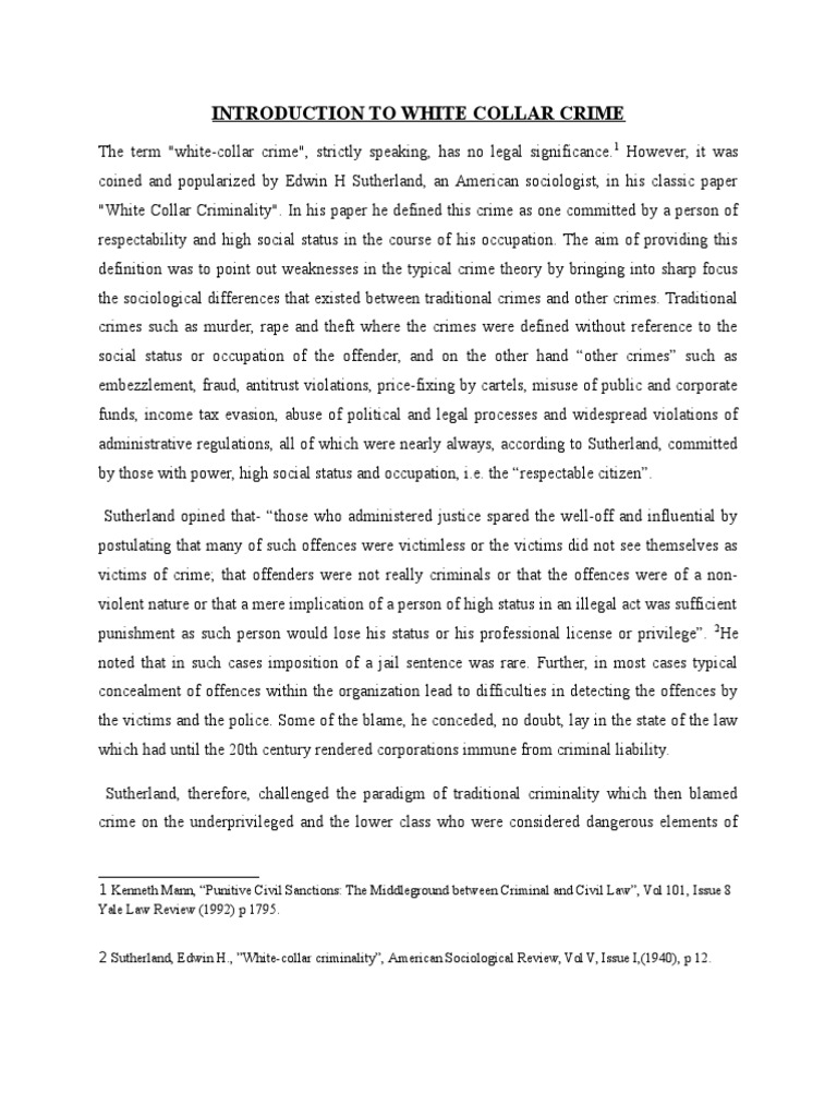 Introduction To White Collar Crime | PDF | Crime & Violence | Crime ...