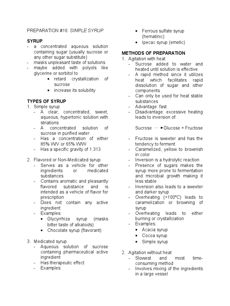 Simple Syrup Preparation Methods | PDF | Sucrose | Syrup