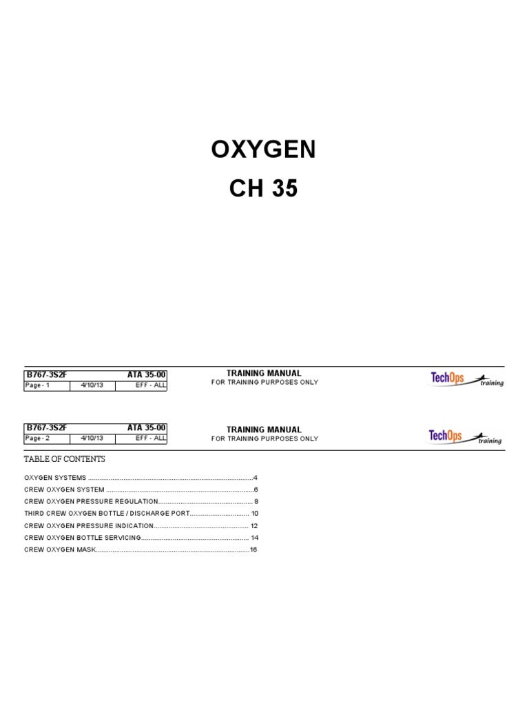 B767 ATA 35 Student Book | PDF | Valve | Gases