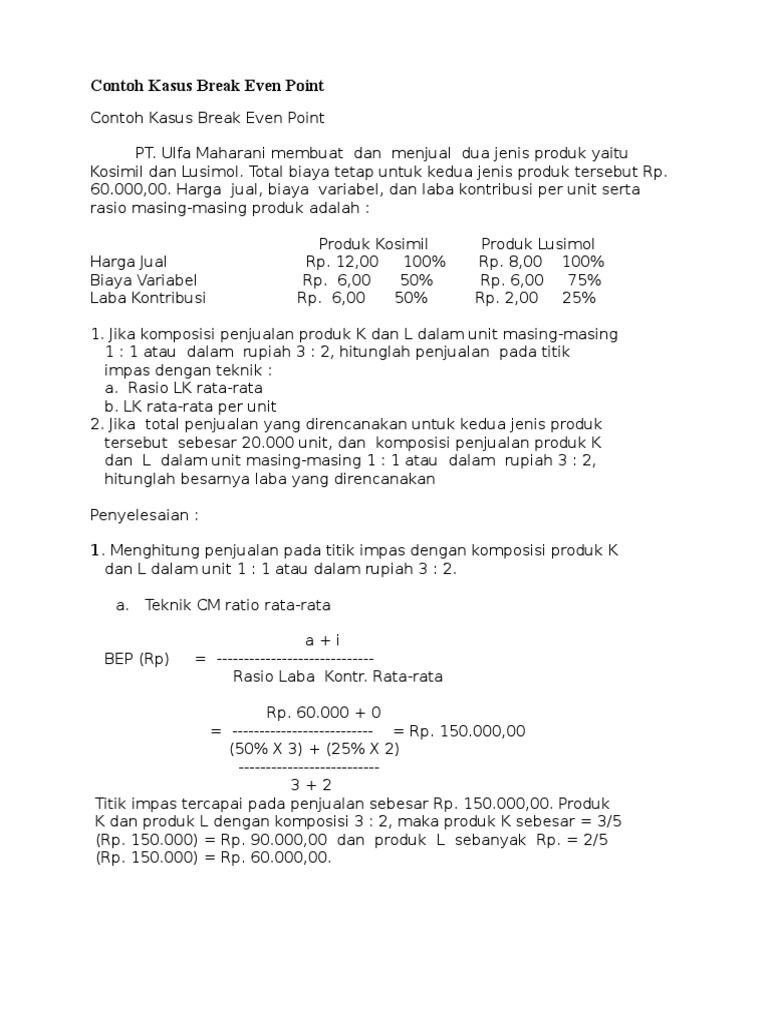 Contoh Kasus Break Even Point 2 | PDF