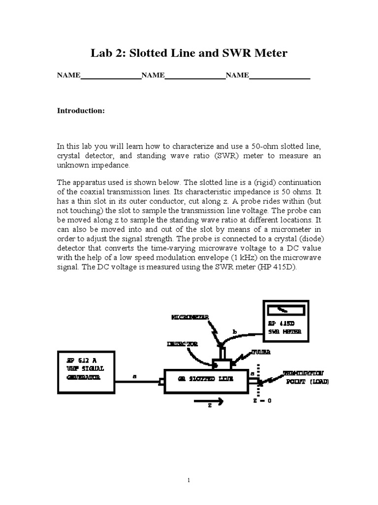 Slotted Line and SWR Meter Lab Guide | PDF | Radio | Electronic Engineering