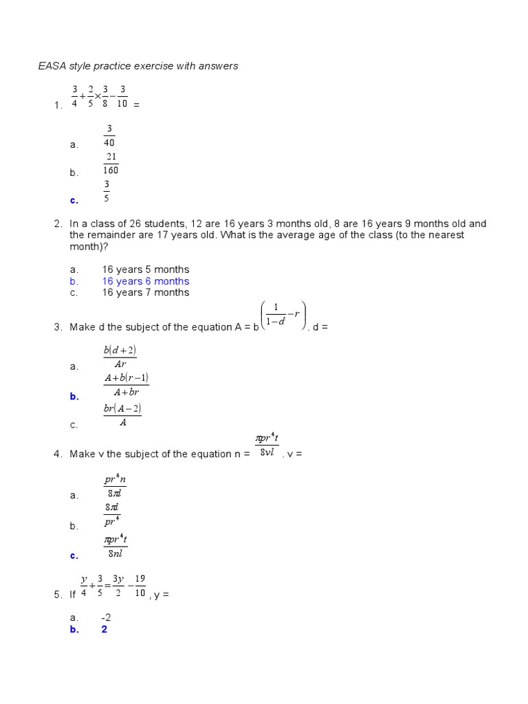 EASA Maths Q&A | PDF | Mathematical Objects | Elementary Mathematics
