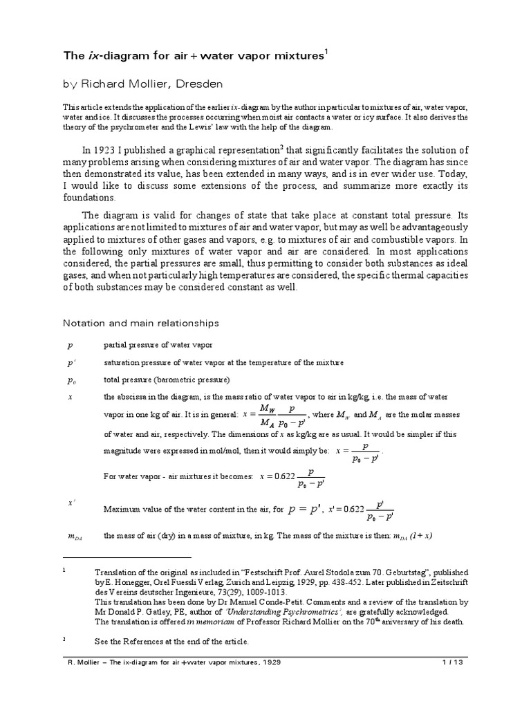 Mollier's ix-Diagram for Air-Vapor Mixtures | PDF | Water Vapor ...