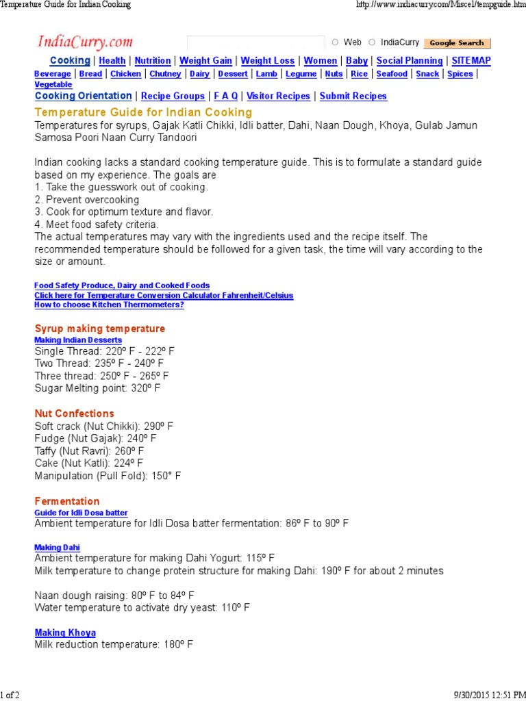 Temperature Guide For Indian Cooking | PDF | Indian Cuisine | Cooking