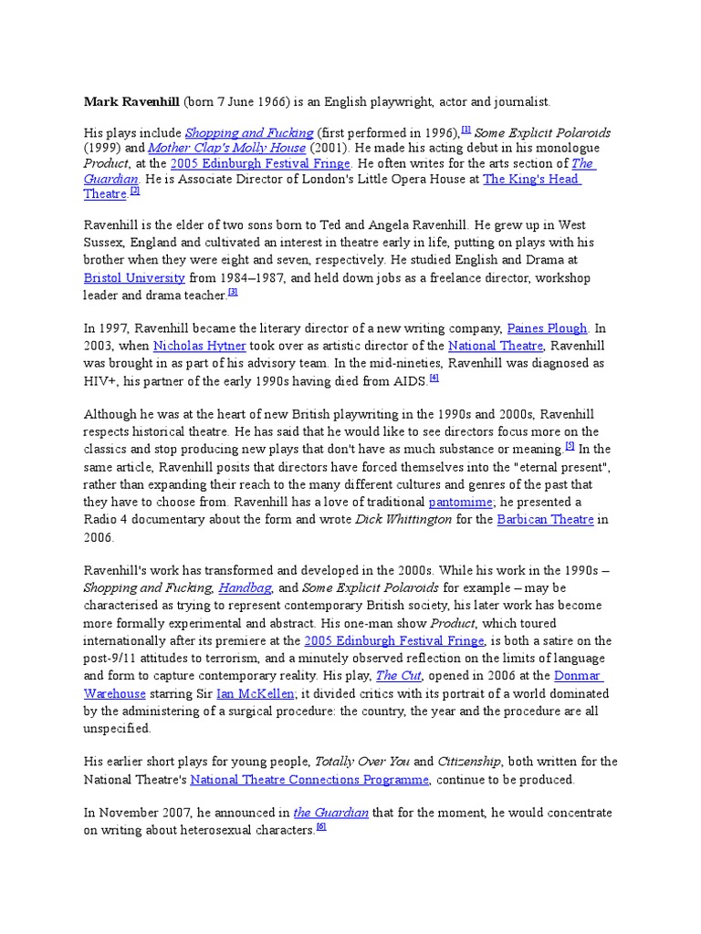 Mark Ravenhill | PDF | Theatre | Performing Arts