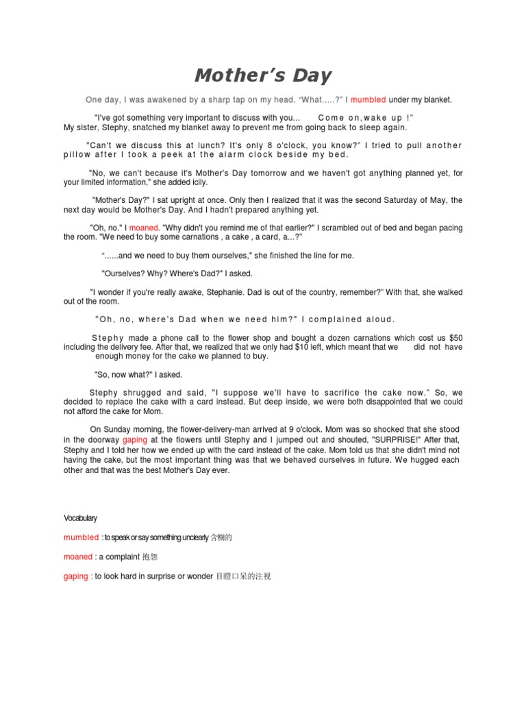 Mother's Day Essay | PDF
