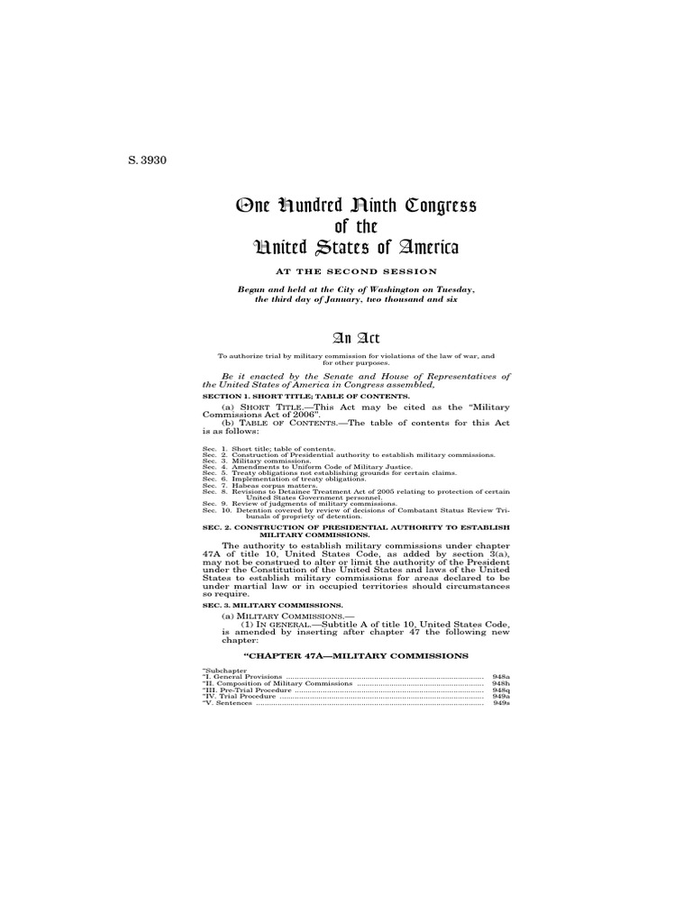 Military Commissions Act of 2006 - S | PDF