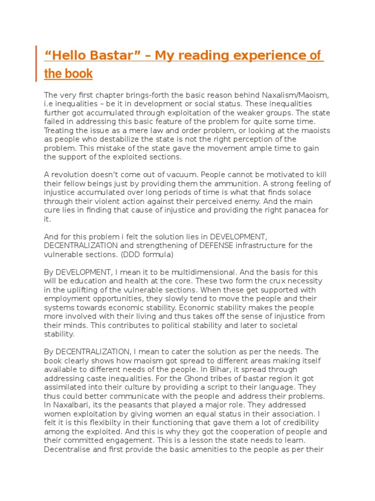 'Hello Bastar' - by Rahul Pandita. An Insight | PDF | Decentralization | Public Sphere