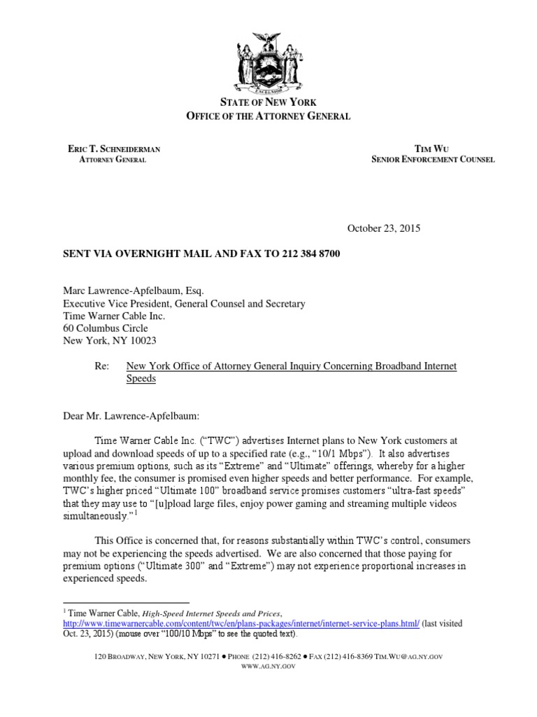 S N Y O A G: Sent Via Overnight Mail and Fax To 212 384 8700 | PDF ...