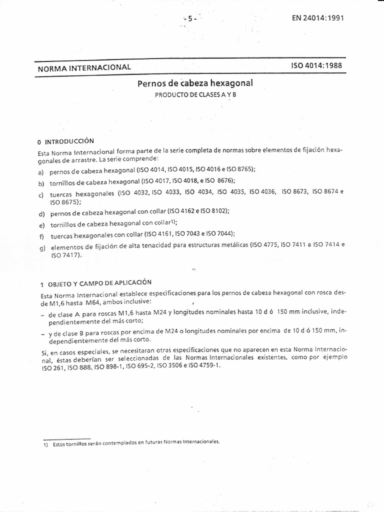 En 24014 1991 Iso 4014 1988 | PDF | Tornillo | Materiales de construcción
