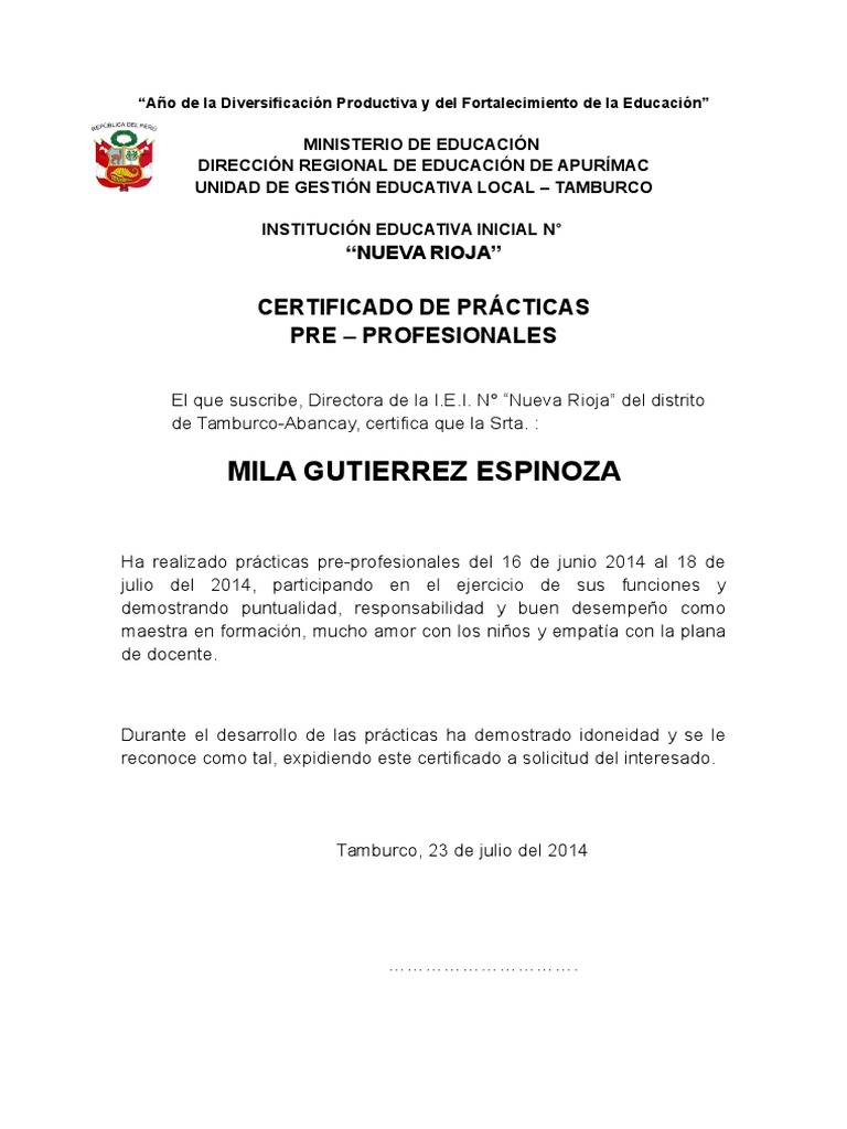 Modelo de Certificado de Practicas | PDF