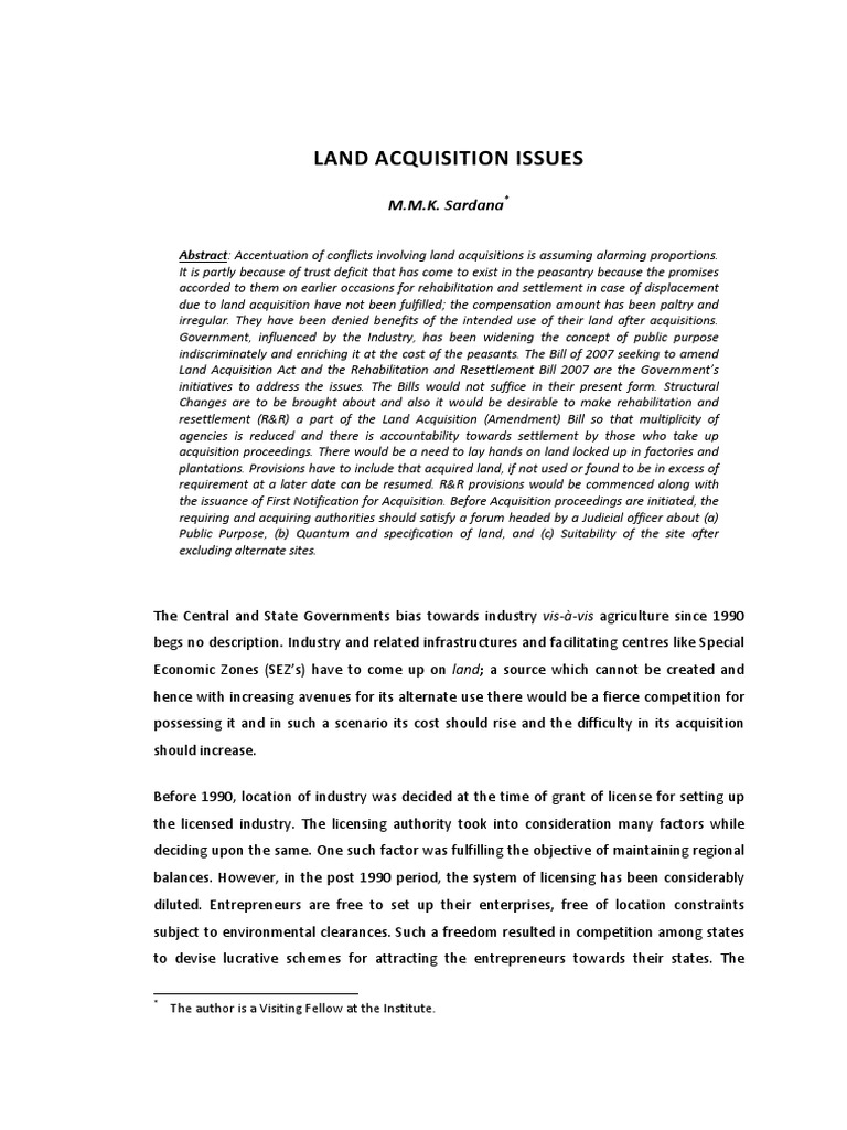 Land Acquisition Issues: M.M.K. Sardana | PDF | Empowerment ...