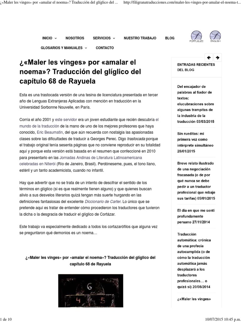 Traducción Del Glíglico Del Capítulo 68 de Rayuela - Filigrana ...