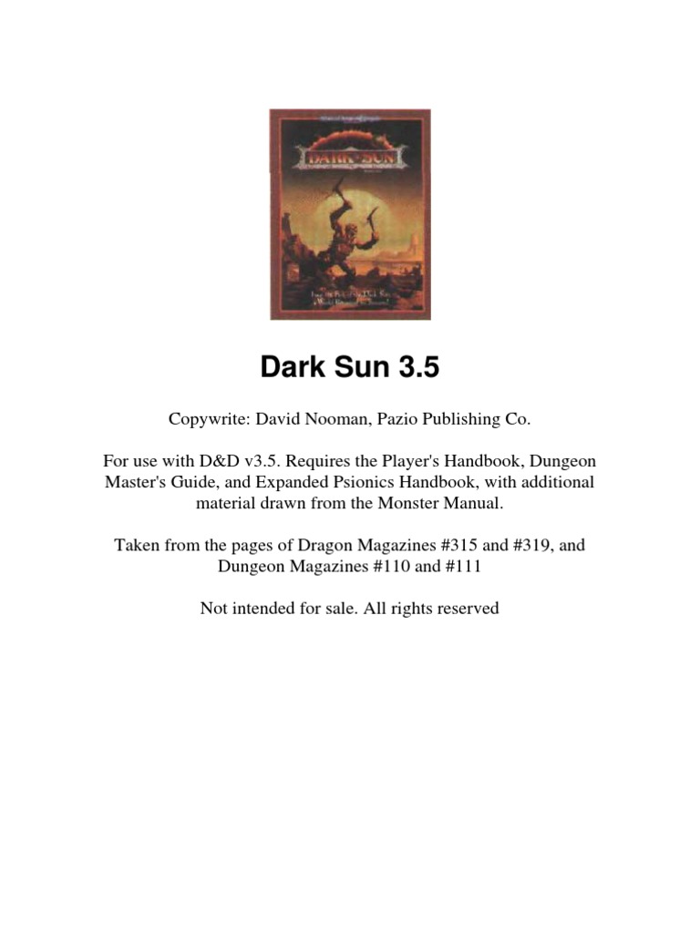 Dark Sun Campaign Setting 3.5 Complete) | PDF | Dungeons & Dragons ...