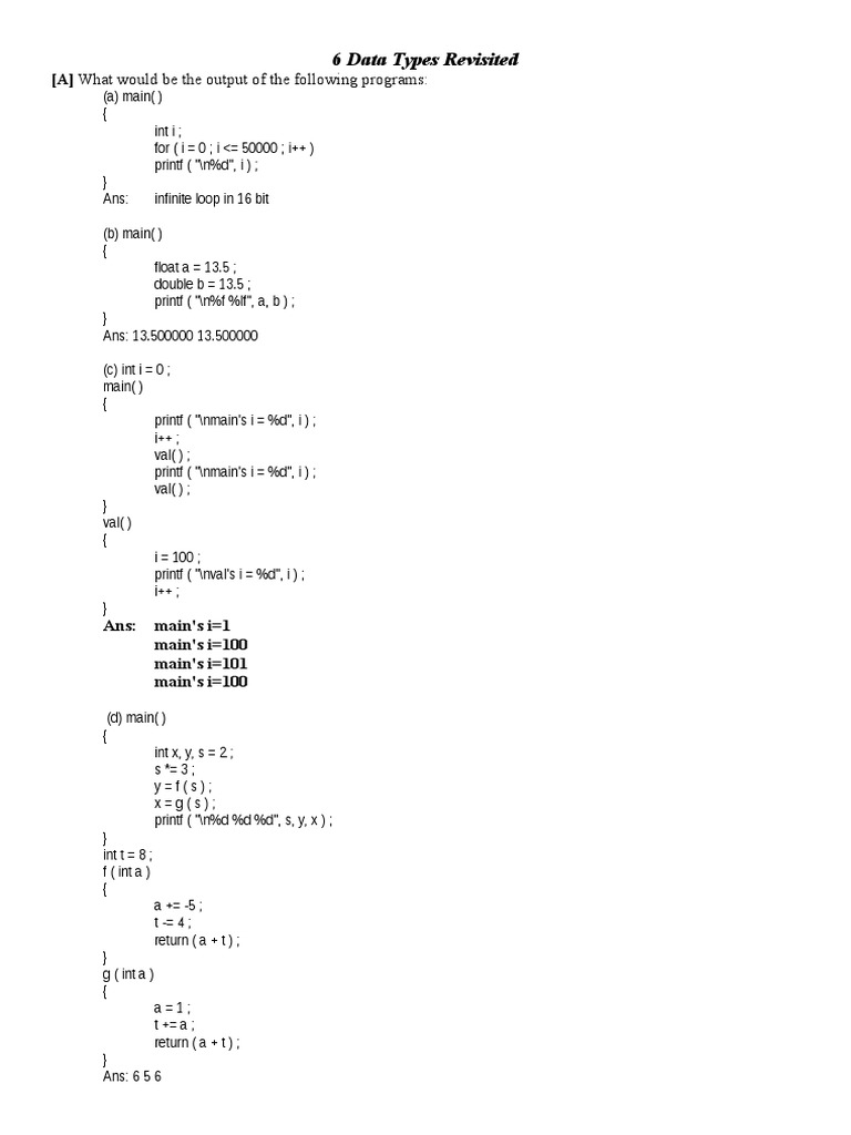 6 Data Types Revisited Ans Pdf Teaching Methods Materials