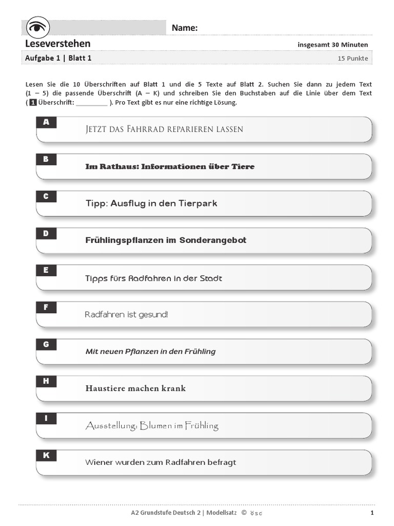 OSD A2 Modelltest Test Njemackog | PDF