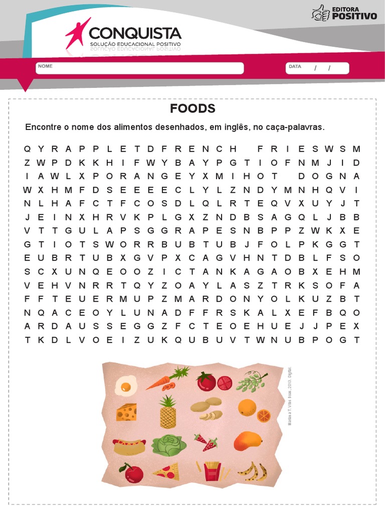 Caça-palavras de alimentos em inglês | PDF