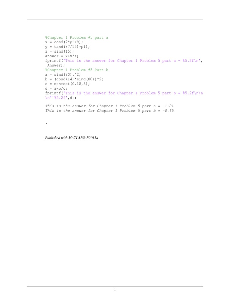 Matlab Chapter 2 Problems | PDF | Teaching Methods & Materials ...