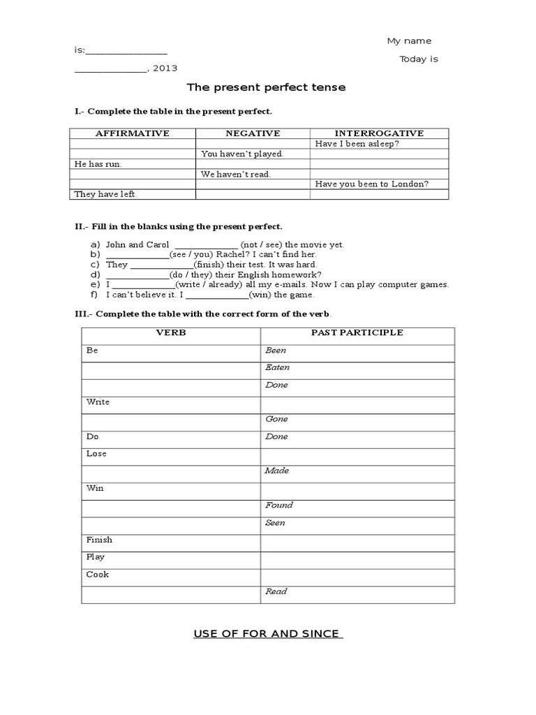 Present Perfect Test | PDF | Perfect (Grammar) | Style (Fiction)