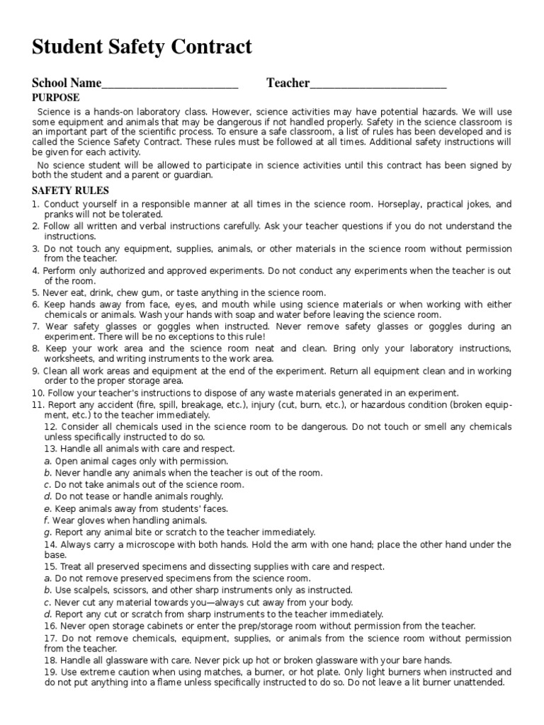 Student Safety Contract | Download Free PDF | Laboratories | Classroom