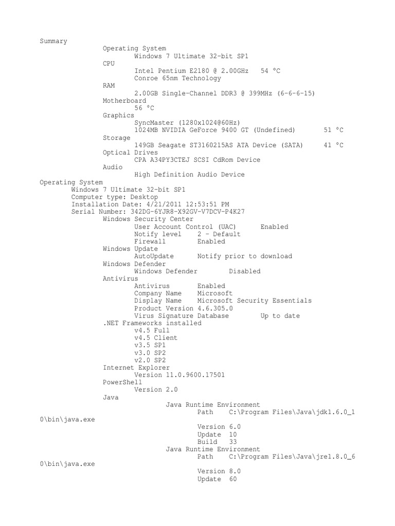 Windows 7 Ultimate System Specs | PDF | Computer Virus | Malware