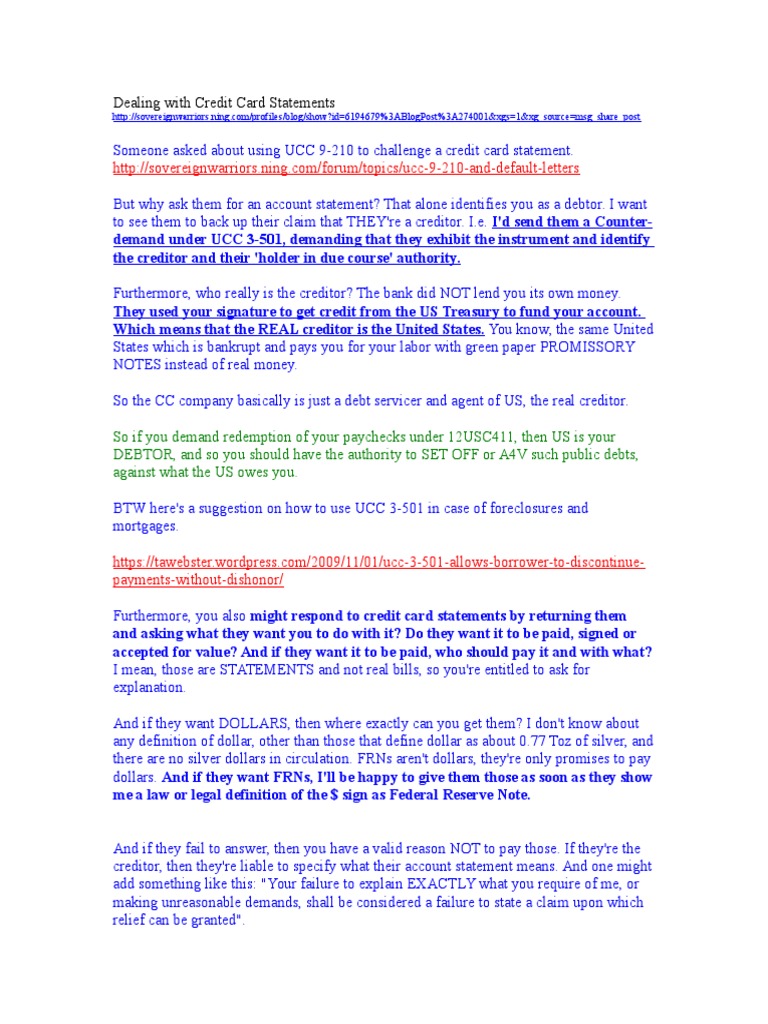 Dealing With Credit Card Statements | PDF | Foreclosure | Banking